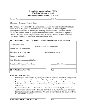 Fillable Online hpcacougars Prescription Medication Form PMF Physician ...