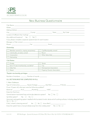 Fillable Online New Business Questionnaire - RPS Bollinger Fax Email ...