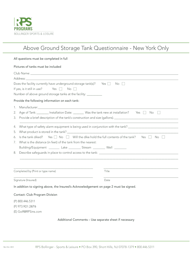 Fillable Online Above Ground Storage Tank Questionnaire - New York Only ...