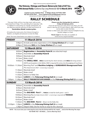 Fillable Online RALLY SCHEDULE - Shannons Fax Email Print - pdfFiller