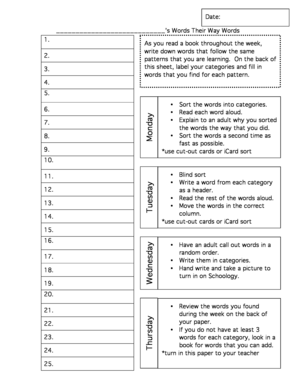 Fillable Online district30 Words their way 3rd grade homework form ...