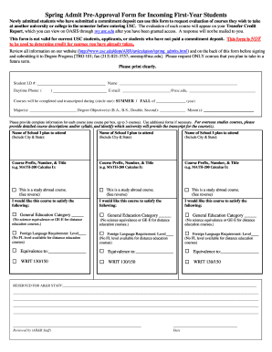 Fillable Online usc USC Transfer Course Work Pre-Approval Form Fax ...