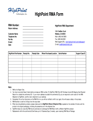 Fillable Online HighPoint RMA Form Fax Email Print - pdfFiller