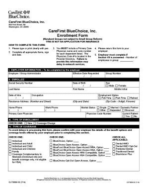 Fillable Online BCareFirstb BlueChoice Inc Enrollment bFormb - Bryant ...