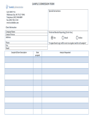 Fillable Online SAMPLE SUBMISSION FORM - isoteklabscom Fax Email Print ...