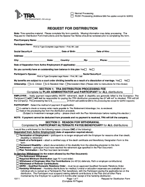 Fillable Online Request for Distribution Form - The Retirement ...