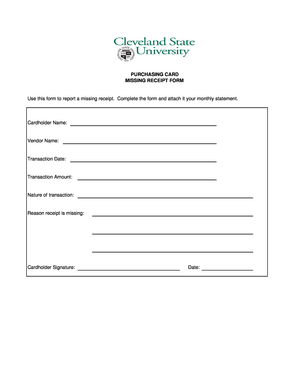 Fillable Online csuohio Missing Receipt Form - Cleveland State ...