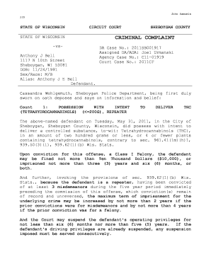Fillable Online STATE OF WISCONSIN CRIMINAL COMPLAINT Fax Email Print ...