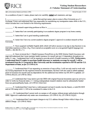 Fillable Online oiss rice Visiting Student Researchers J-1 Scholar ...