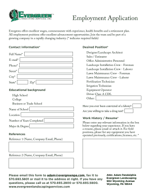 Fillable Online BEmployment Applicationb - Evergreen Landscaping Fax ...