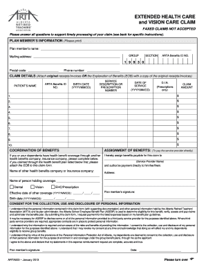 Fillable Online arta EXTENDED HEALTH CARE and VISION CARE CLAIM - arta ...