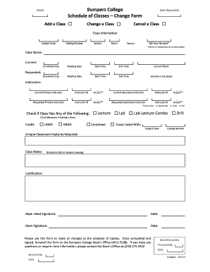 Fillable Online bumperscollege uark Add a Class Change a Class Cancel a ...