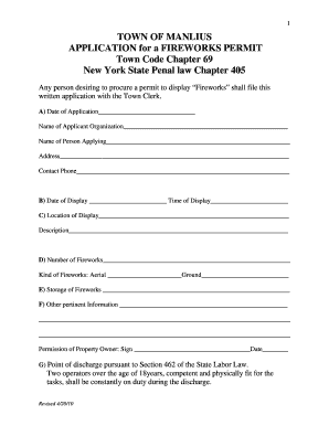 Fillable Online townofmanlius APPLICATION for a FIREWORKS PERMIT Fax ...
