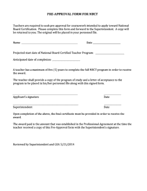 Fillable Online Pre-approval Form for NBCT MAY 2014-2 Fax Email Print ...