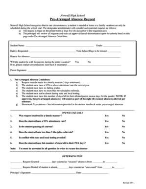 Fillable Online Pre-Arranged Absence Form.doc Fax Email Print - pdfFiller