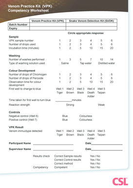 Fillable Online Venom Practice Kit VPK Competency Worksheet Fax Email ...