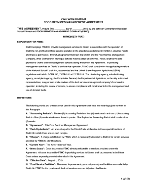 Fillable Online Pro Forma Contract FOOD SERVICES MANAGEMENT AGREEMENT ...