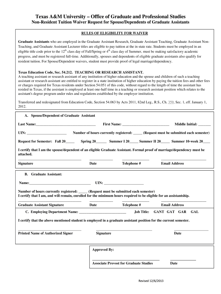 Fillable Online ogaps tamu Texas A&M University Office of Graduate and Professional Studies Fax ...