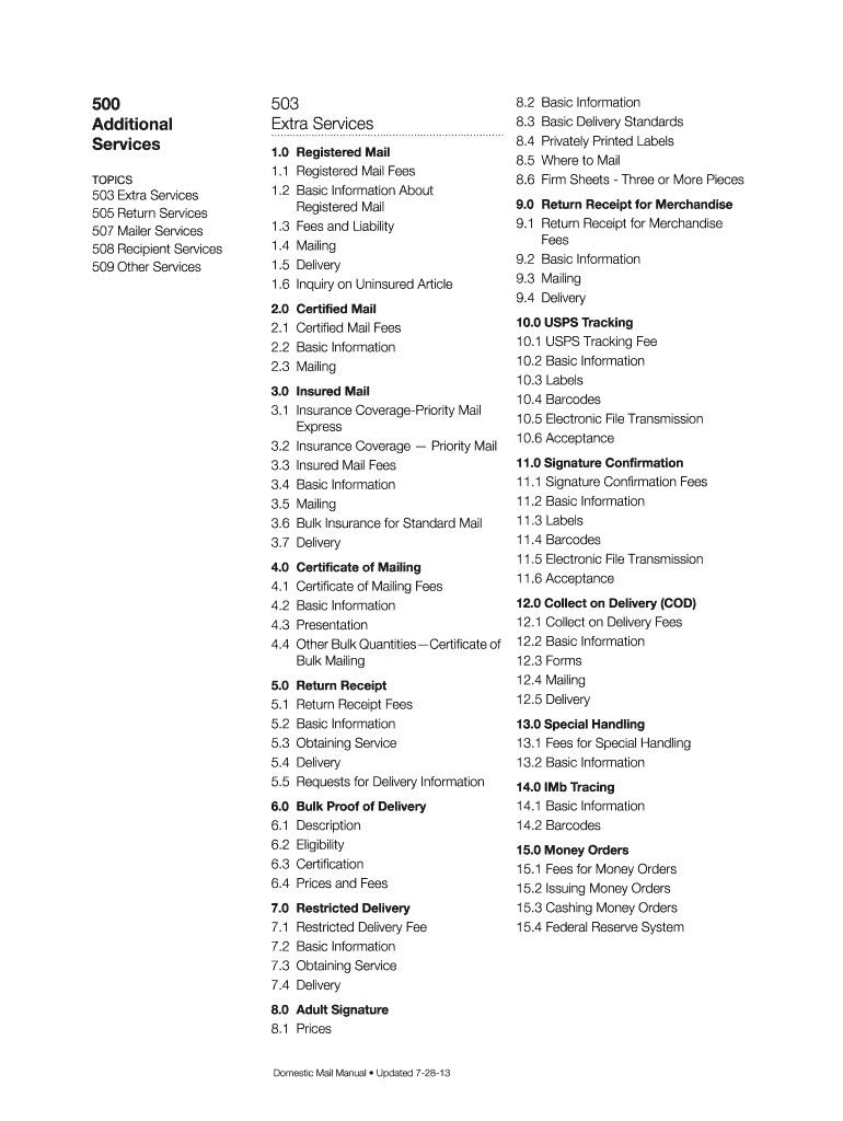 Fillable Online pe usps 503 Additional Extra Services Services - USPS ...
