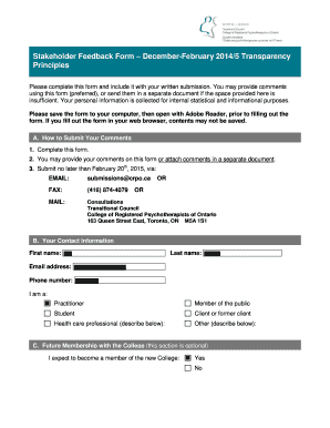 Fillable Online Stakeholder Feedback Form December-February 20145 Fax ...