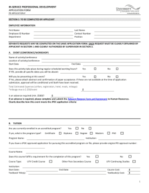 Fillable Online IN-SERVICE PROFESSIONAL DEVELOPMENT APPLICATION Fax ...