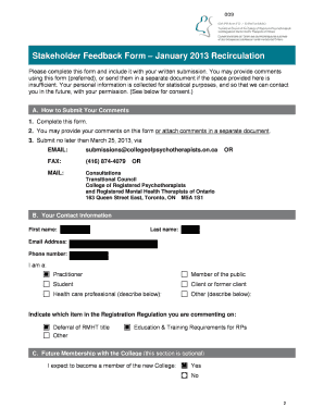 Fillable Online 009 Stakeholder Feedback Form January 2013 ...