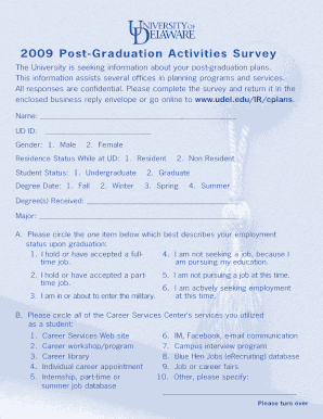 Fillable Online sites udel B2009b Post-Graduation Activities Survey ...