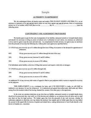 Fillable Online Sample Contingency Fee Agreement - Stanley Wines Fax ...