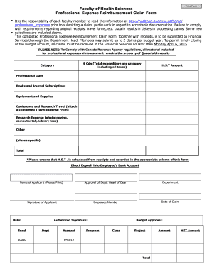 Fillable Online meds queensu Prof-Expense-Reimbursement-Claim-Form ...