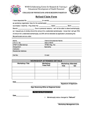 Fillable Online Refund Claim Form - College of Physicians and Surgeons ...