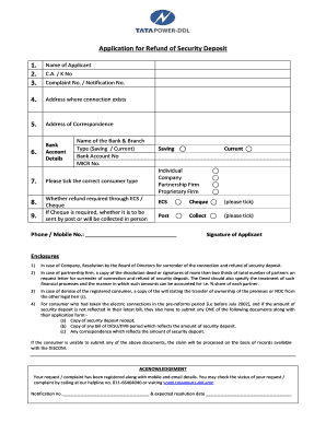 Fillable Online Application for Refund of Security Deposit 1 2 3 Fax ...