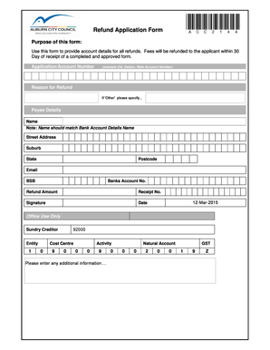 Fillable Online Refund Application Form - Auburn City Council Fax Email ...