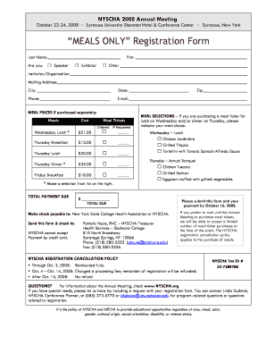 Fillable Online MEALS ONLY Registration Form - nyschaorg Fax Email ...