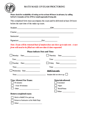 Fillable Online math utep MATH MAKE-UP EXAM PROCTORING Fax Email Print ...