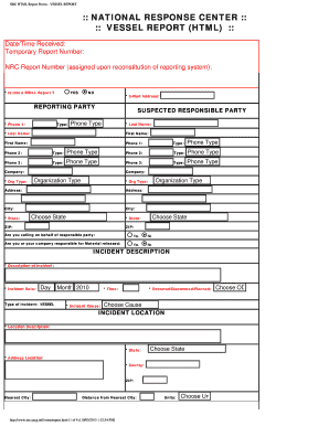 Fillable Online alaskaharbors NATIONAL RESPONSE CENTER VESSEL REPORT ...