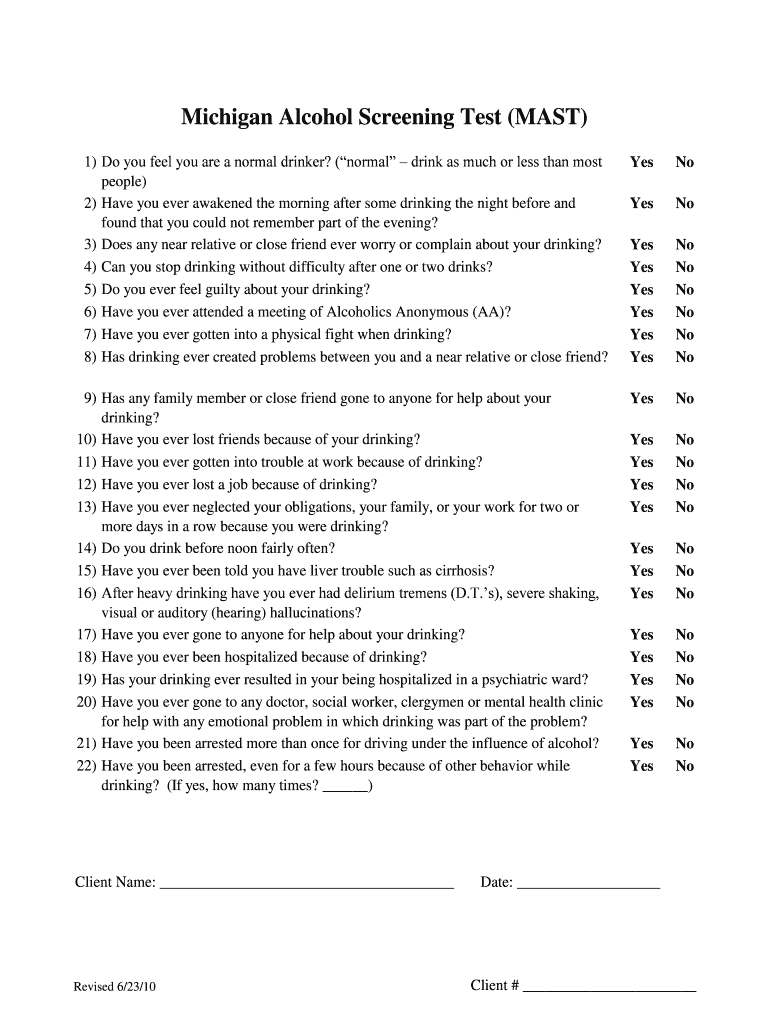 Fillable Online Michigan Alcohol Screening Test MAST Fax Email Print ...