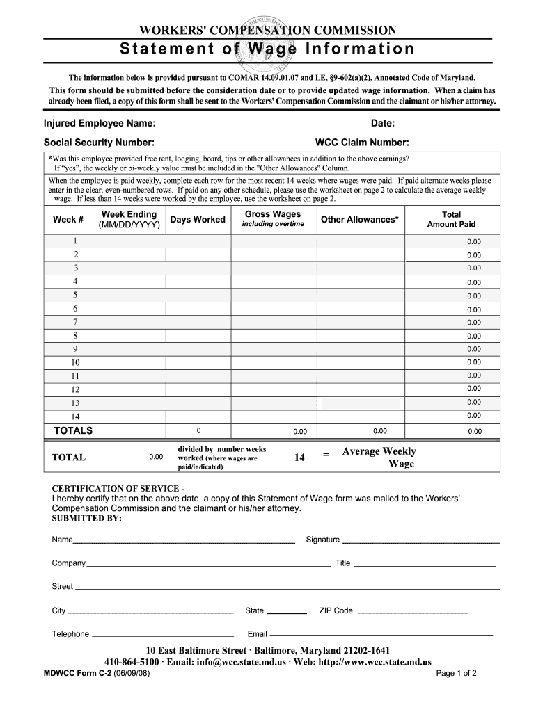 Fillable Online BMDb WCC bFormb C-2 - Protective Insurance Company Fax ...