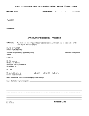Fillable Online Affidavit of Indigency - Prisoner - Law 879-12 Fax ...