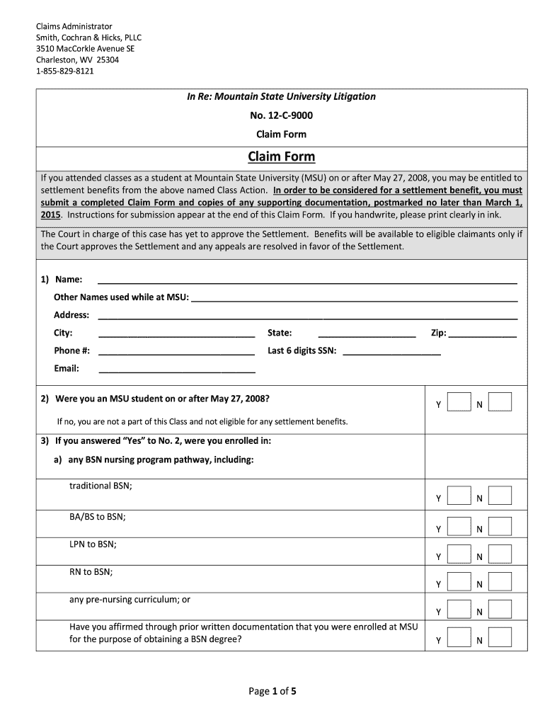 Fillable Online Claim bFormb - The Bell Law Firm Fax Email Print ...
