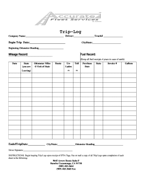 Fillable Online TripLog Company Name DriverTruck# Begin Trip Date Fax ...