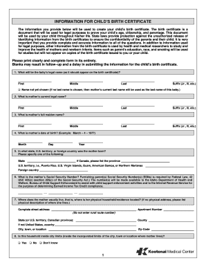 Fillable Online kh INFORMATION FOR CHILDS BIRTH CERTIFICATE Fax Email ...