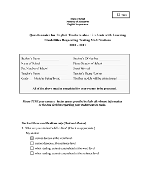 Fillable Online 12 State of Israel Ministry of Education English ...