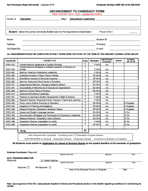 Fillable Online grad sfsu ADVANCEMENT TO CANDIDACY FORM EDDL COHORT ...