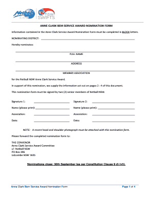 Fillable Online ANNE CLARK BEM SERVICE AWARD NOMINATION FORM Fax Email ...