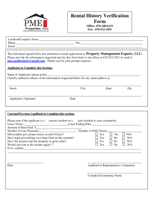 Fillable Online Rental History Verification Form - pmewtrentmanagercom ...
