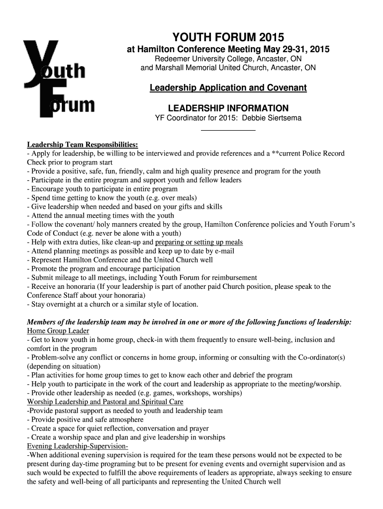 Fillable Online Leadership Application and Covenant LEADERSHIP ...