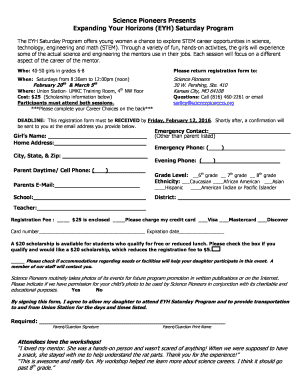 Fillable Online Expanding Your Horizons (EYH) Saturday Program Fax ...