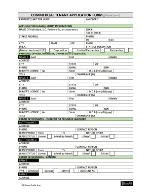 Fillable Online COMMERCIAL TENANT APPLICATION FORM fillable form Fax ...
