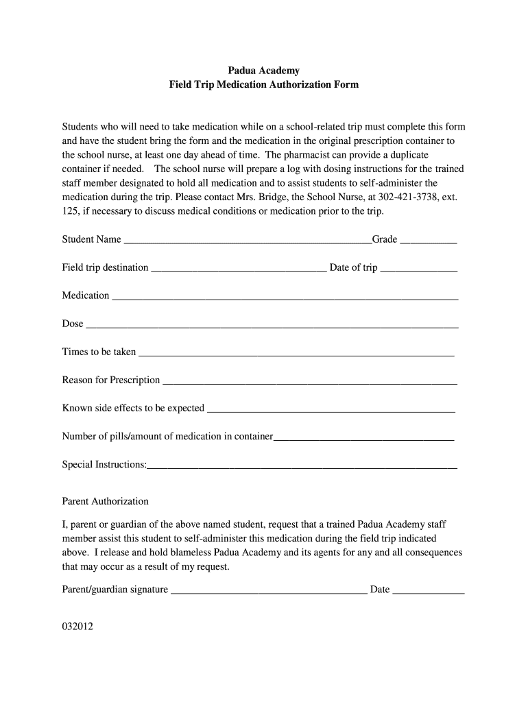 Field Trip Medication Form at Erin Bergan blog