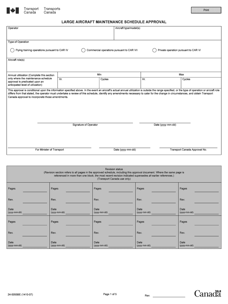 Fillable Online LARGE AIRCRAFT MAINTENANCE SCHEDULE APPROVAL Fax Email ...